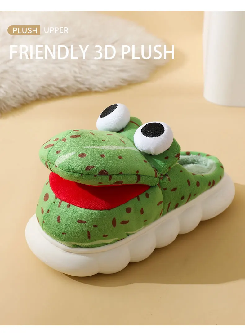 Designer Frog Plush Slippers 4cm Platform Women Non Slip Thick Soled ...