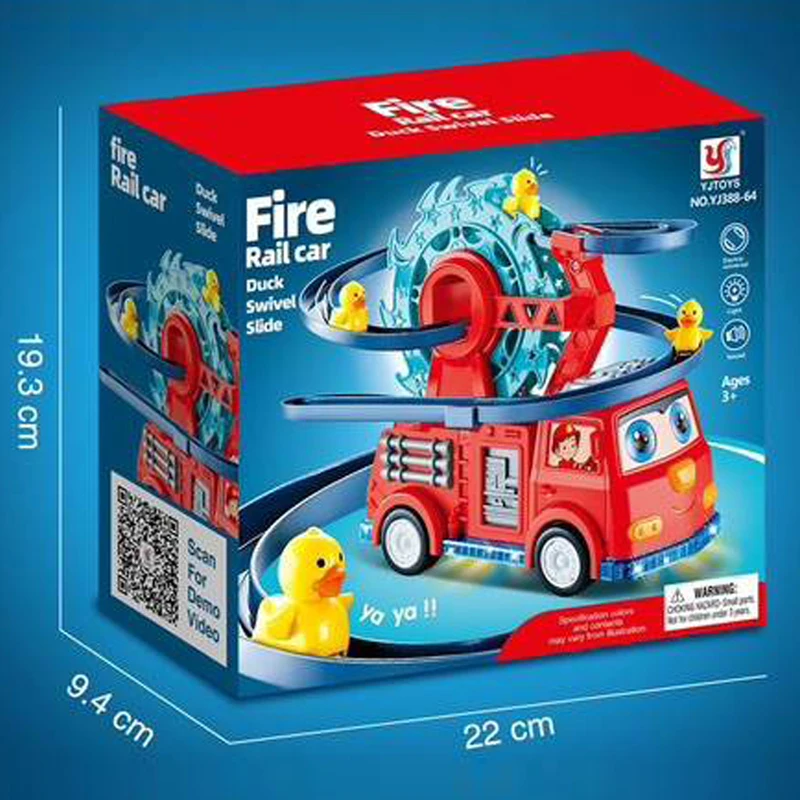 New Kids Fire Rail Car Duck Swivel Slide Toy Music Light Electric Car ...