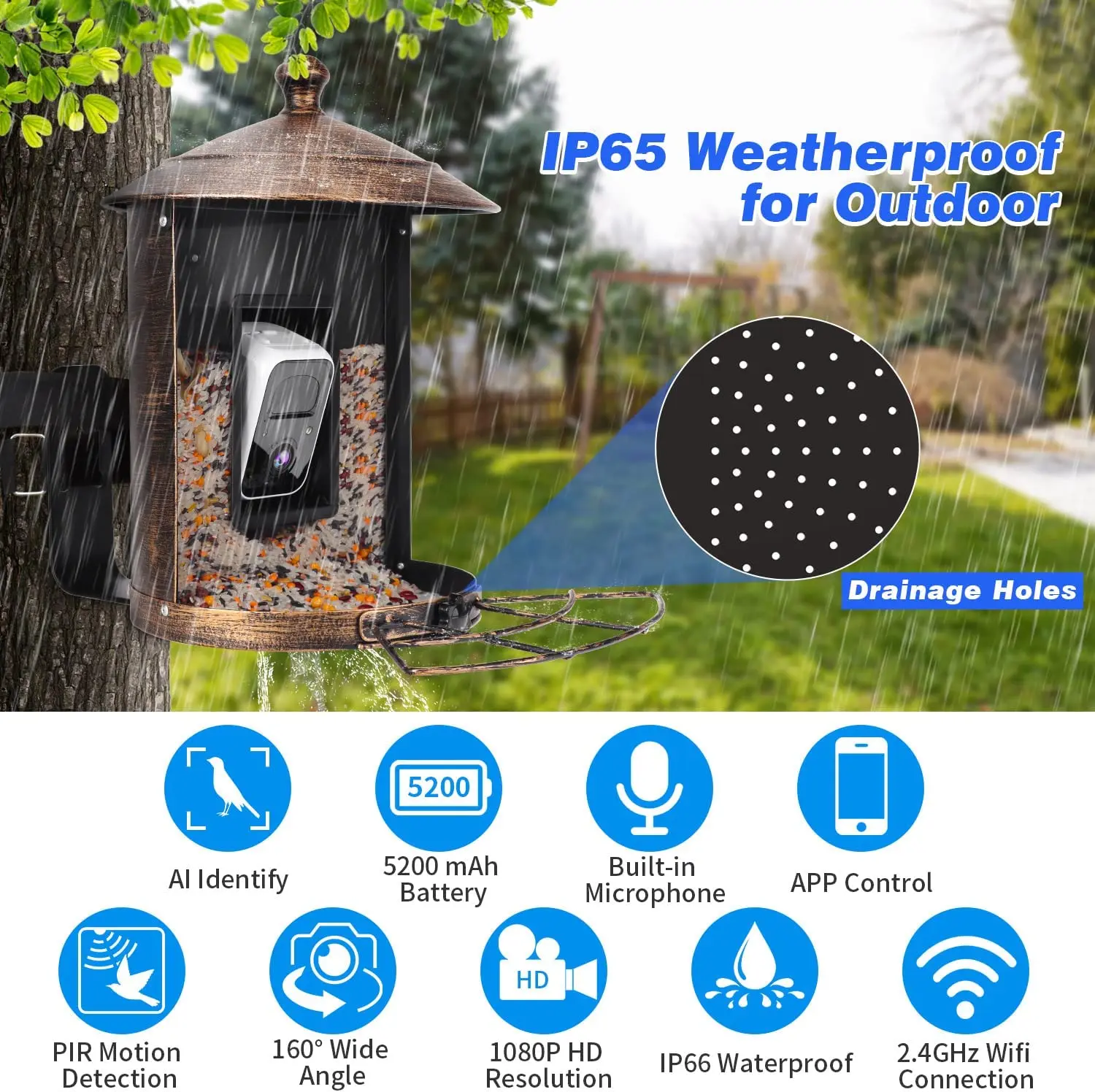 Outdoor Garden Smart Bird Feeder With Camera AI Identify Bird Species ...