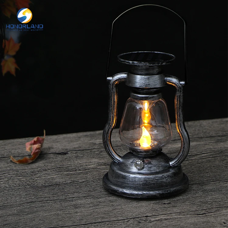 Camping Lights Solar Vintage Oil Lamp Solar Lantern Hanging Light LED ...