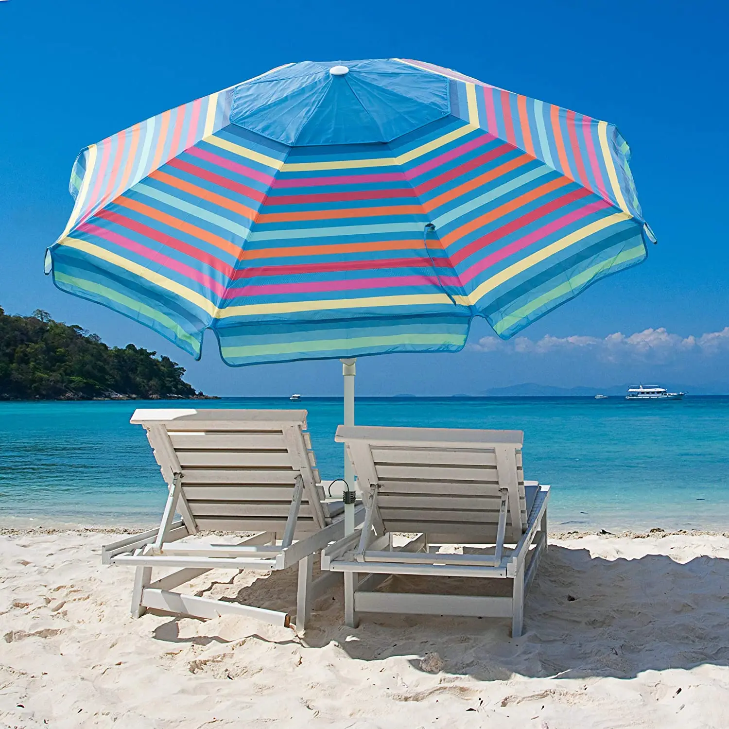 7ft Striped Beach Umbrella Portable Patio Sunshade Umbrella Outdoor Sun ...