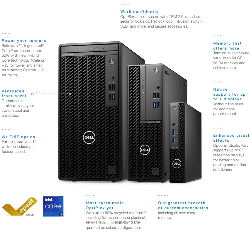 D-ell OptiPlex 3000 Small Form Factor 3000SFF with I5-12500 CPU DDR4 ...