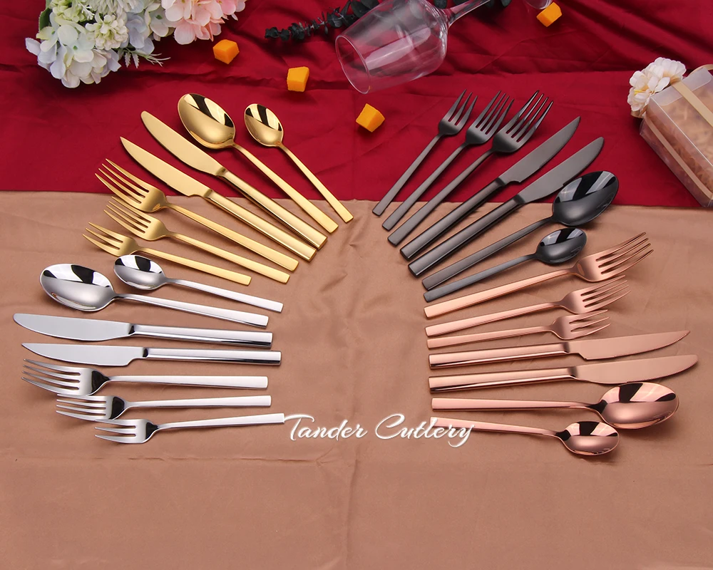 Wedding 18/10 Stainless Steel Gold Cutlery Set - Durable Matte Gold ...