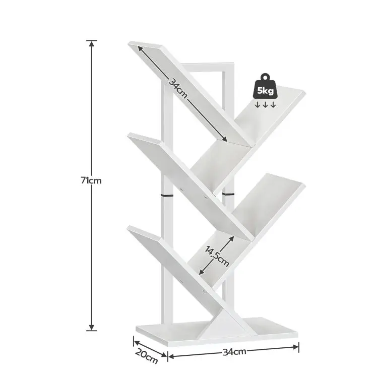 Hoobro Tree Shaped Branch Bookshelf Rustic Brown Tree Bookcase White ...