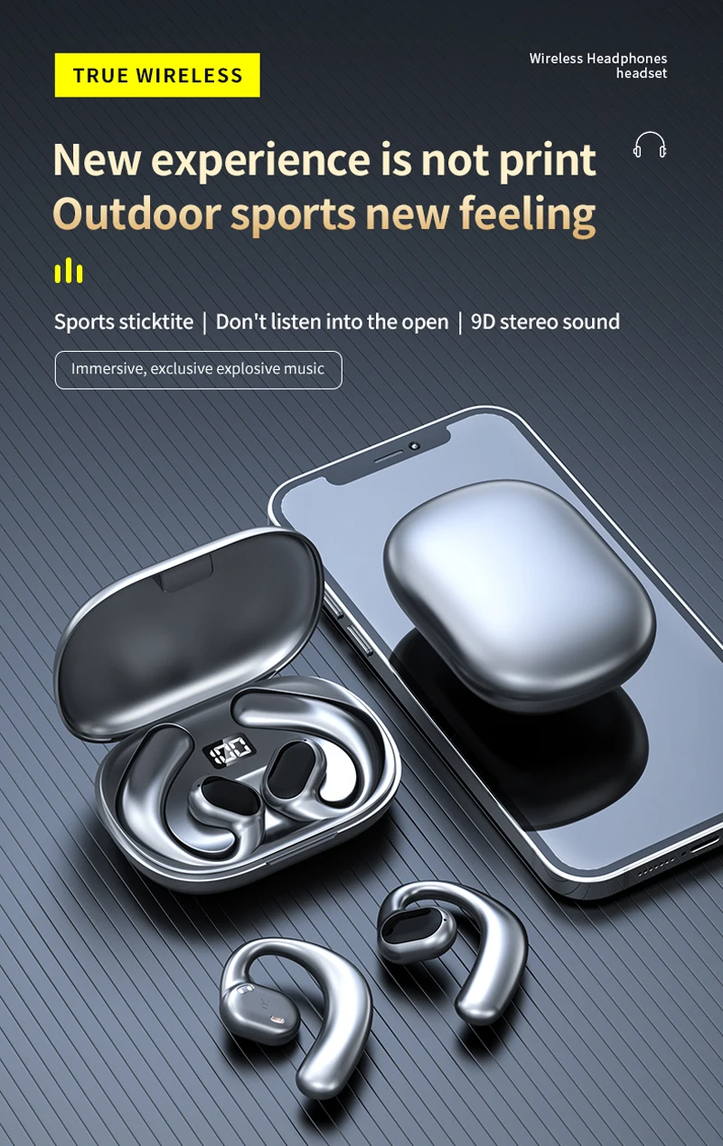 New Tws Earbuds Gt01 Bone Conduction Ear Hook Led Display Headset Hd ...