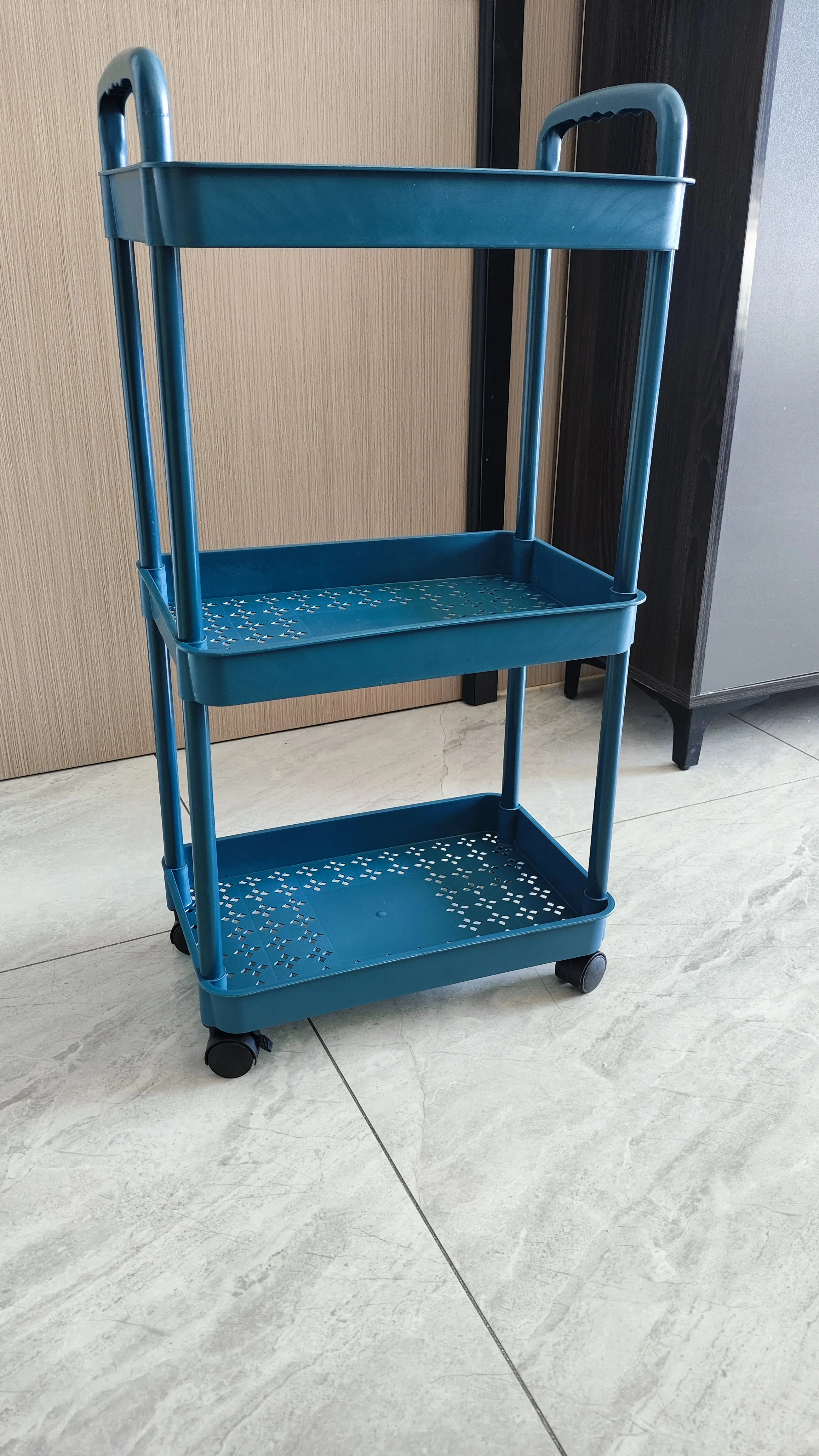 Plastic Trolley Double Armrest Shelving Floor To Floor Snack Kitchen ...