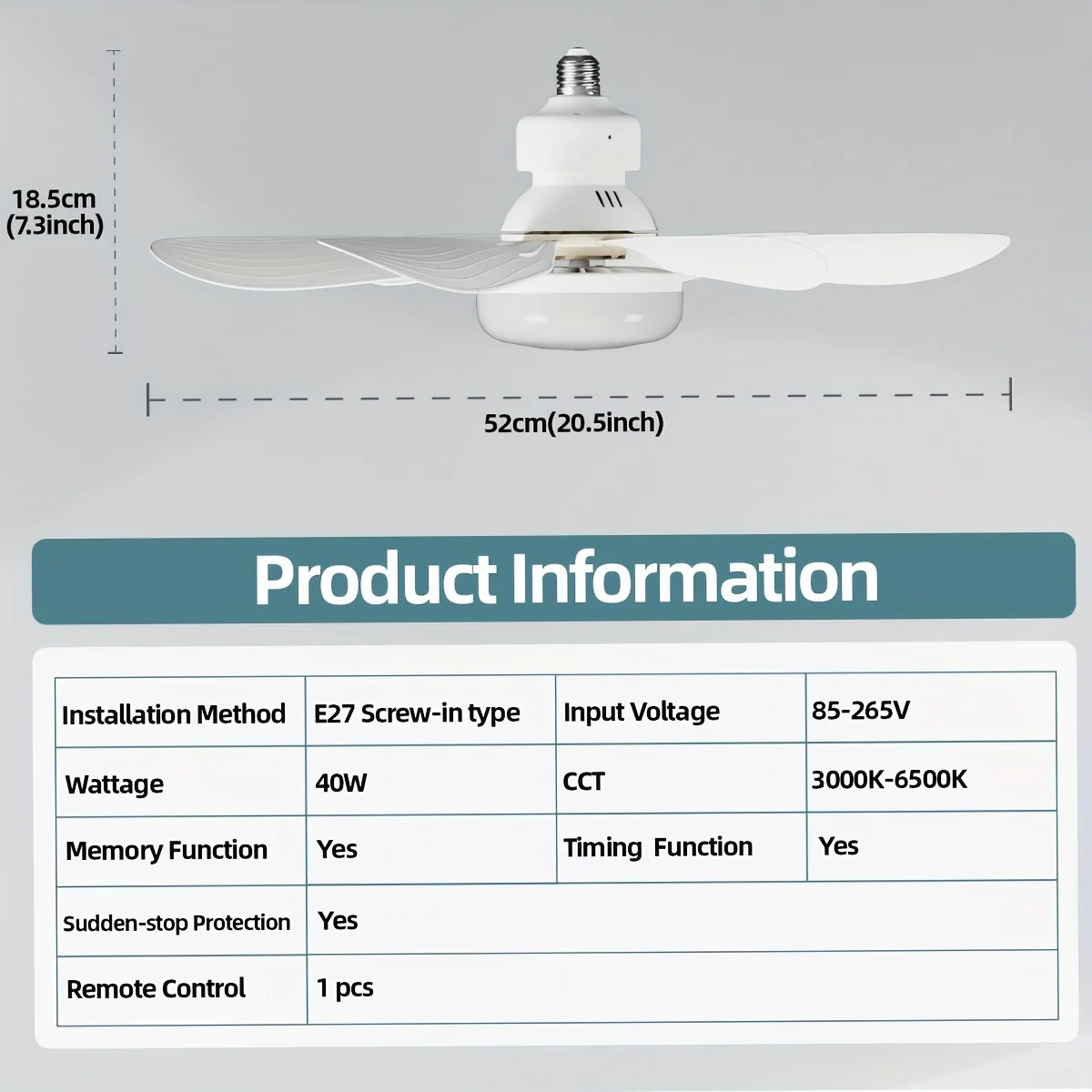 E27 Ceiling Fan Dimmable Light Remote Modern Indoor Socket Mount No ...
