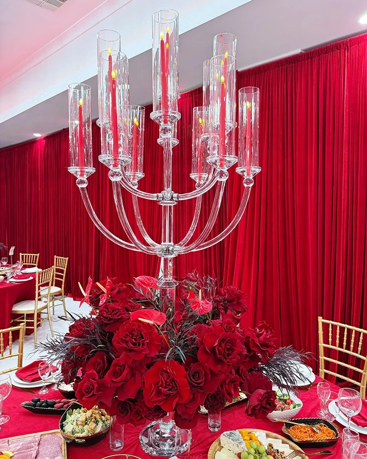 High Quality Multi Arm Tall Crystal Candelabra With Glass Covers For ...