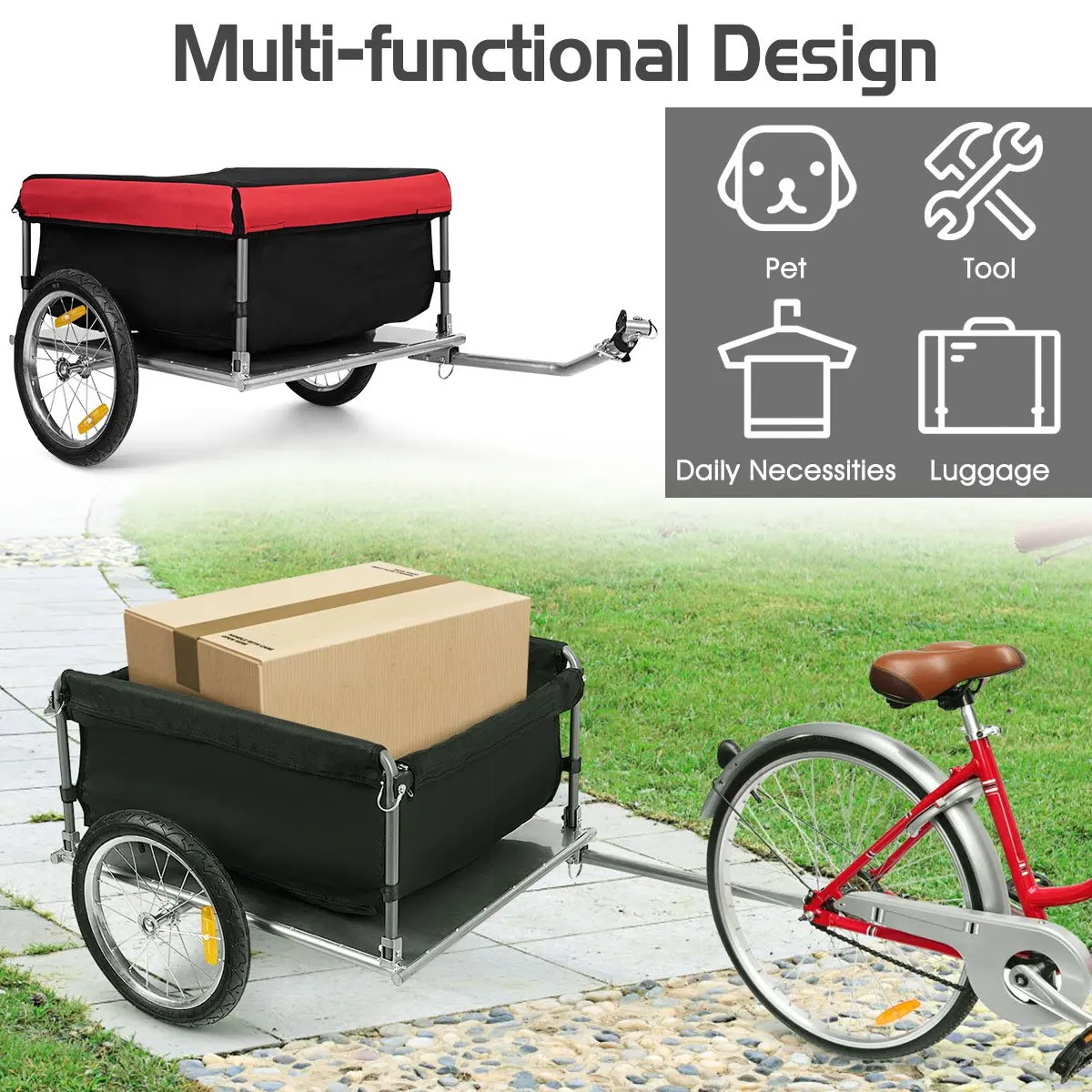 Foldable Frame Bicycle Cargo Wagon Trailer With Oxford Fabric Removable ...