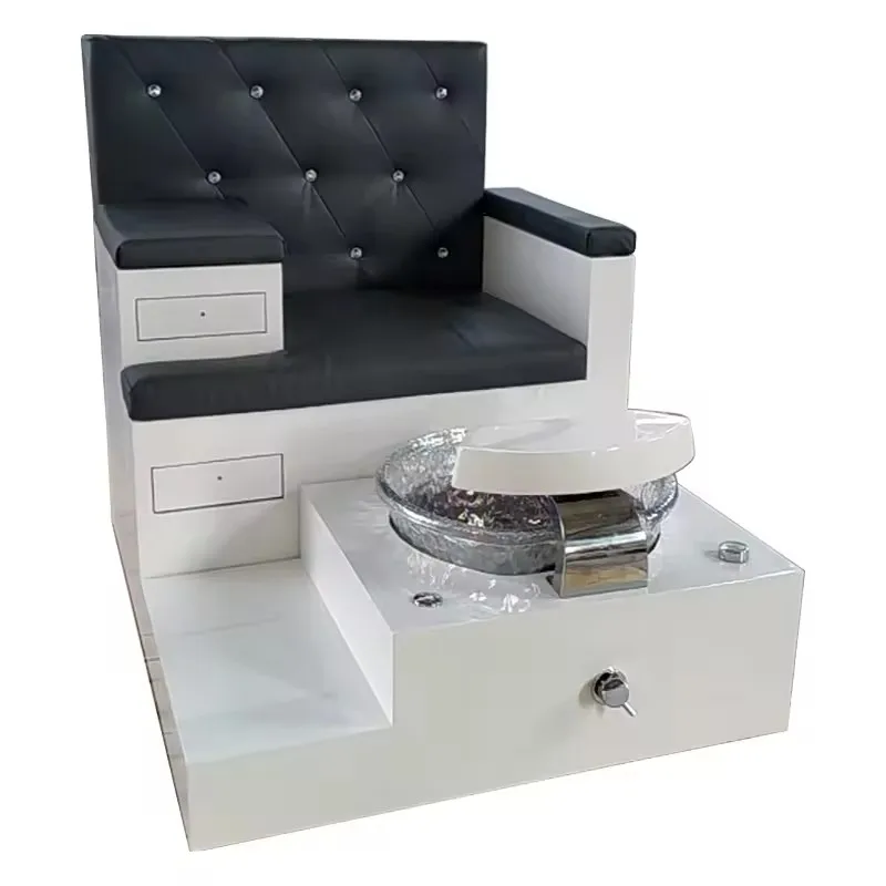Modern Black Tufted Leather Foot Spa Pedicure Bench Chair Wooden ...