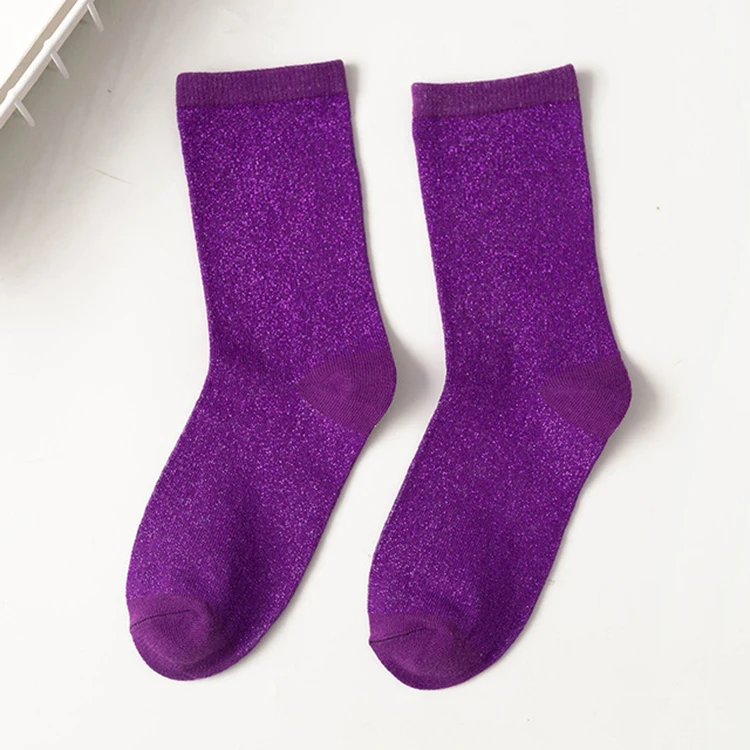 Women's Style Gold Silk Material Fashion Socks Solid Color Glitter ...