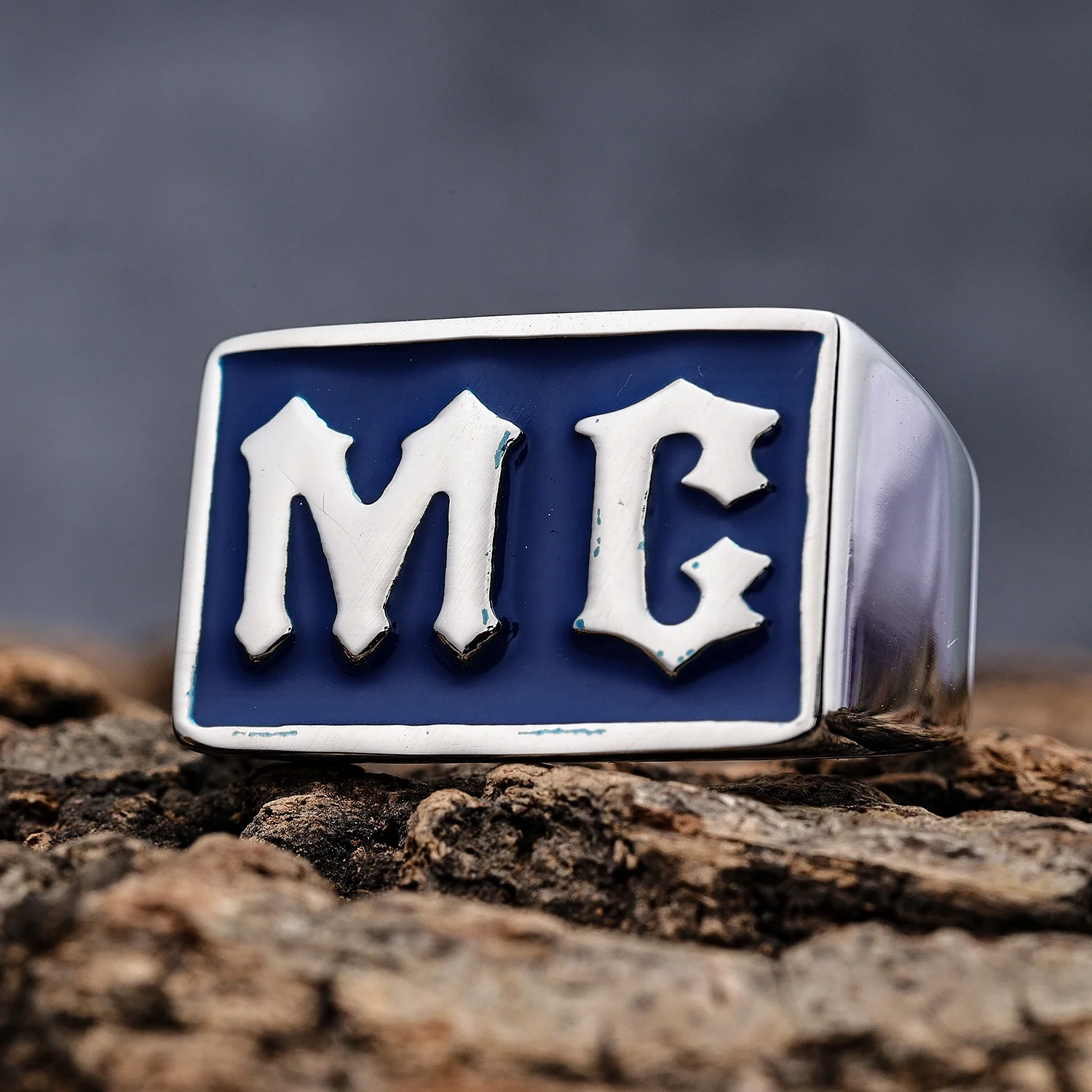 Custom Signet Letter Mc Men's Ring Jewelry Stainless Steel Biker Ring ...
