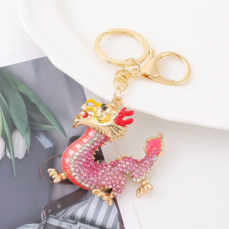 Chinese Year 2024 Zodiac Animals Dragon Keychain Rhinestone Diamond Key ...
