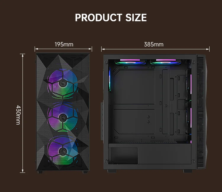 KINPOWER Gaming PC Case - Mid Tower Mesh Panel Tempered Glass