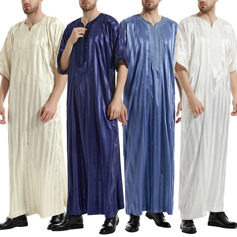 Moroccan Mens Thobes Muslim Embroidery Jubbah Men's Islamic Clothing ...