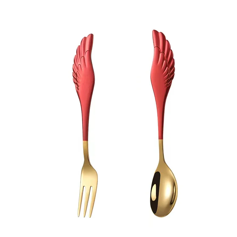 Popular Stainless Steel Angel Wings Spoon Golden Tea Spoon & Fork ...