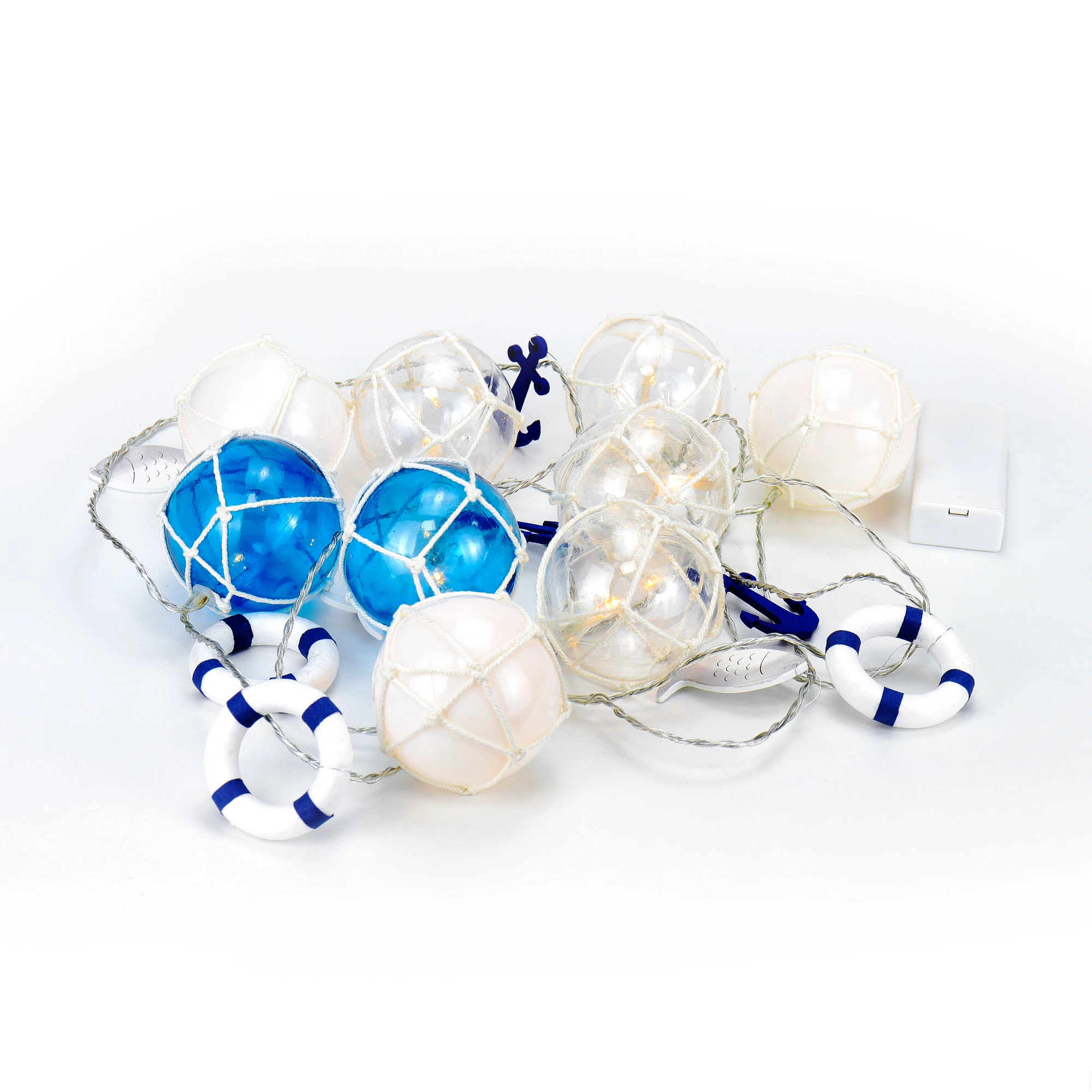 Led String Lightchain Battery Operated Maritime Sea Style Ball Wooden ...
