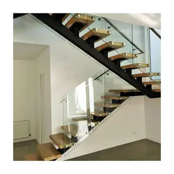 L Shape Floating Staircase With Closed Step And Frameless Glass Railing ...