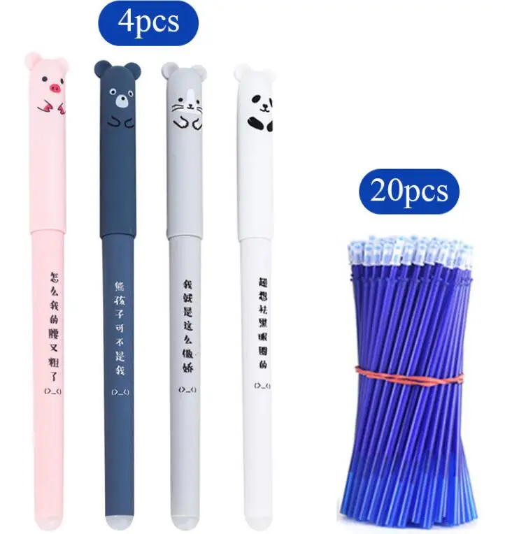 4 Pens +20 Refills Black and Blue Student Erasable Needle Pen Set ...