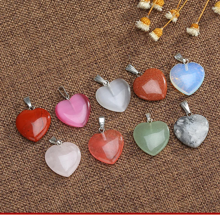 Hot Selling Natural Gemstone Heart Pendant Rose Quartz Jade Crystal ...