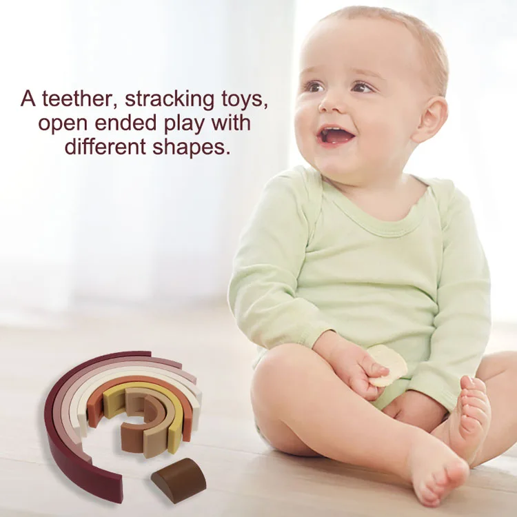 Free Sample 2021 New Baby Silicone Stacking Toy Rainbow Teether Food ...