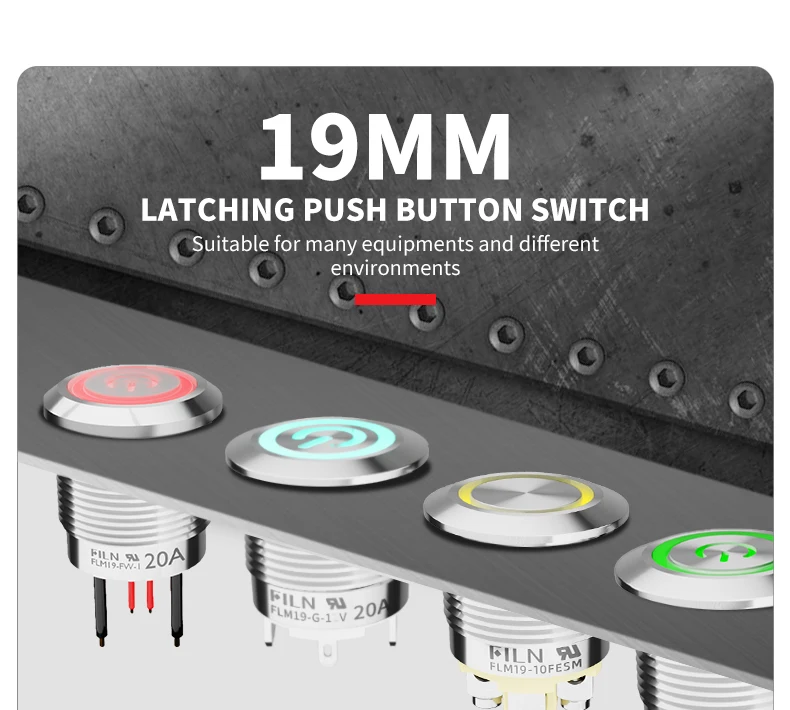 20a High Current 19mm Illuminated Stainless Steel Metal Button Switches ...