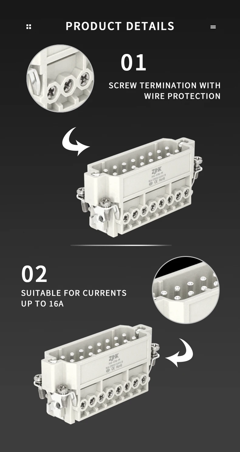Industrial Heavy Duty Connectors 16 Pin The Slim Male Inserts Screw ...