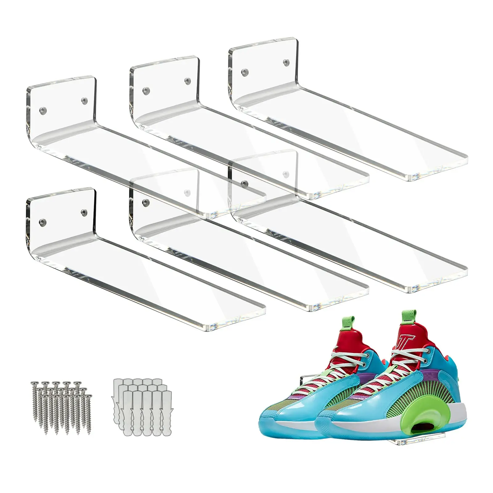 6 Pack Acrylic Floating Shoe Racks - Clear Sneaker Display