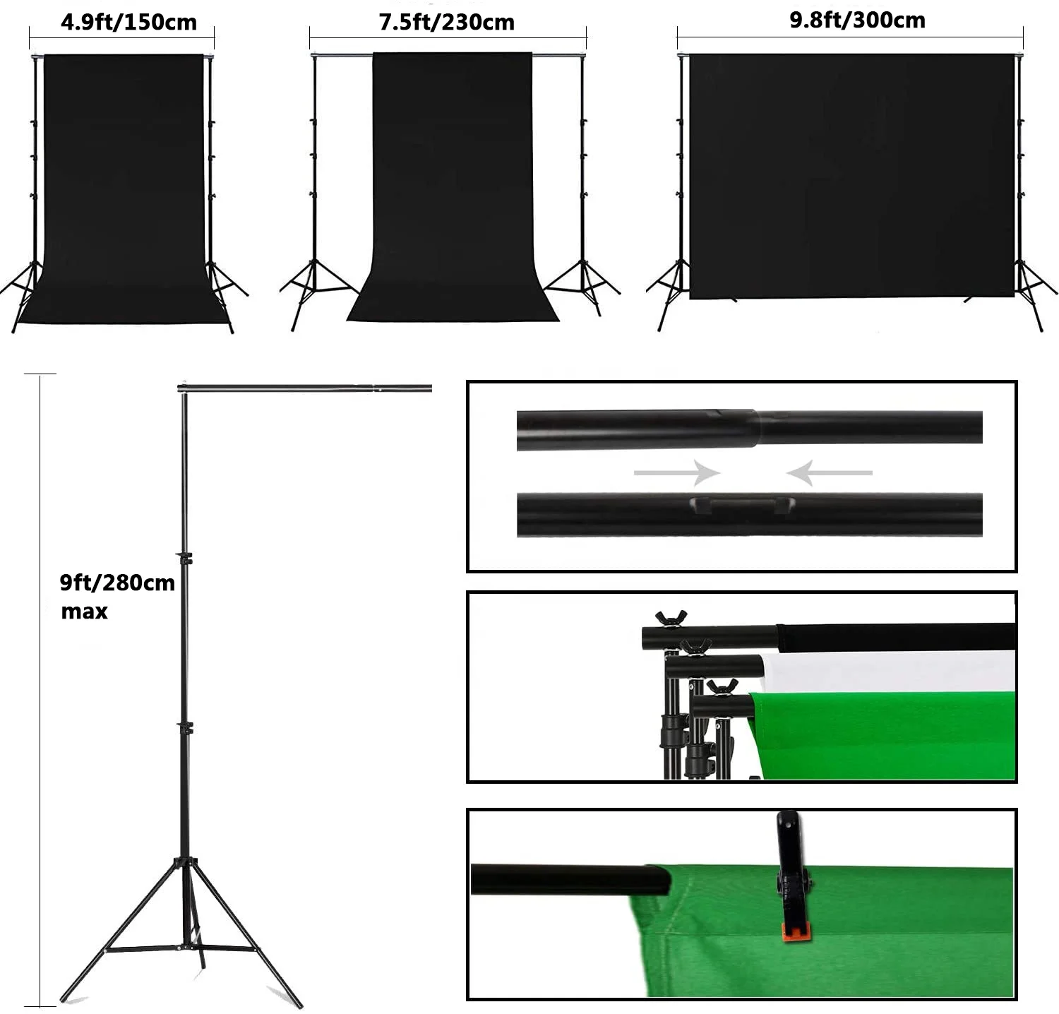 6.5x10' Adjustable Photo Studio Backdrop Stand Background Support Kit ...