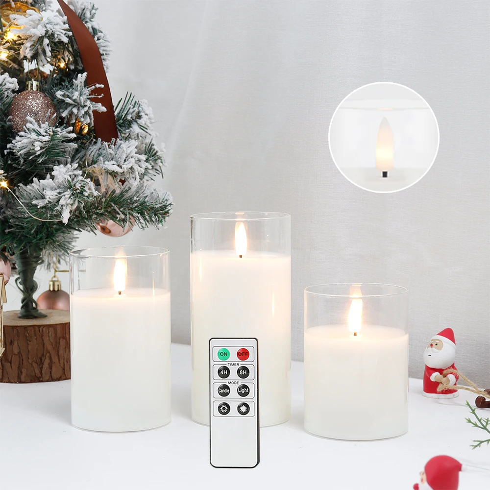 Classic Clear Glass Pillar Flameless Battery Powered Led Candle Set ...