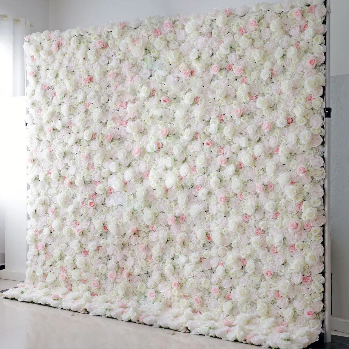 Artistic Silk Rose Flower Wall Panel White Feather Flowers Roll Cloth ...