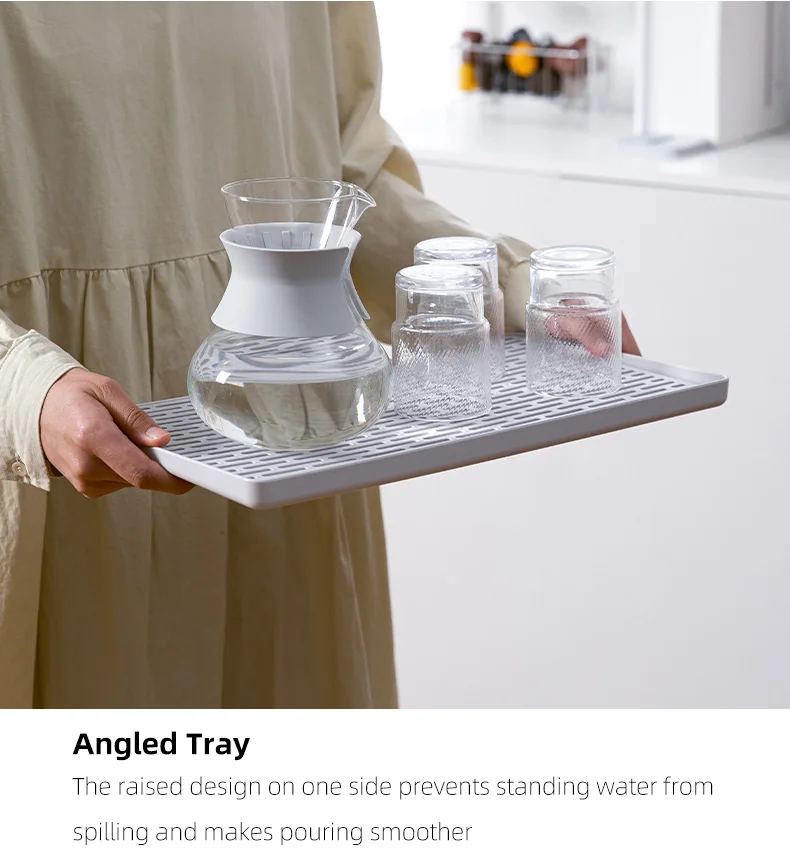 SHIMOYAMA Double-Tier Large Wide Type Plastic Dish Drainer Tray Cup Holder with Waste Water ...