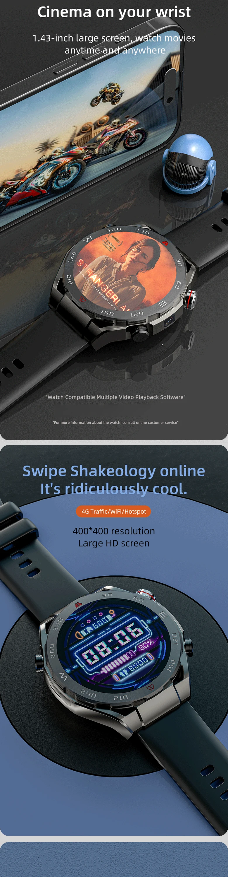 Vp600 1.43inch 4g Amoled Screen Smartwatch Android Smart Watch With 2 ...