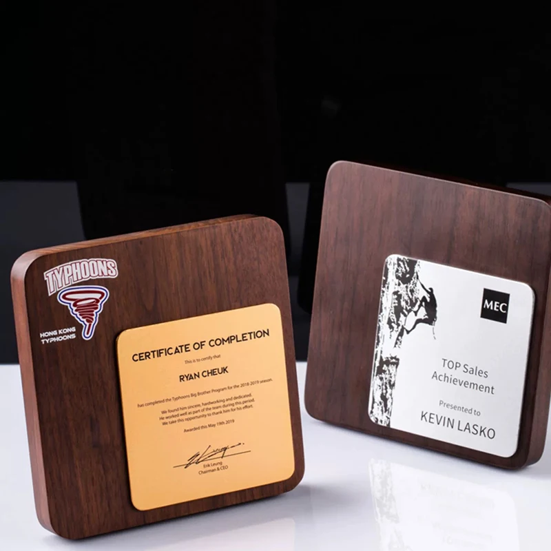 Wooden Business Authorized Brand Annual Metal Star Trophy Award Plaque ...