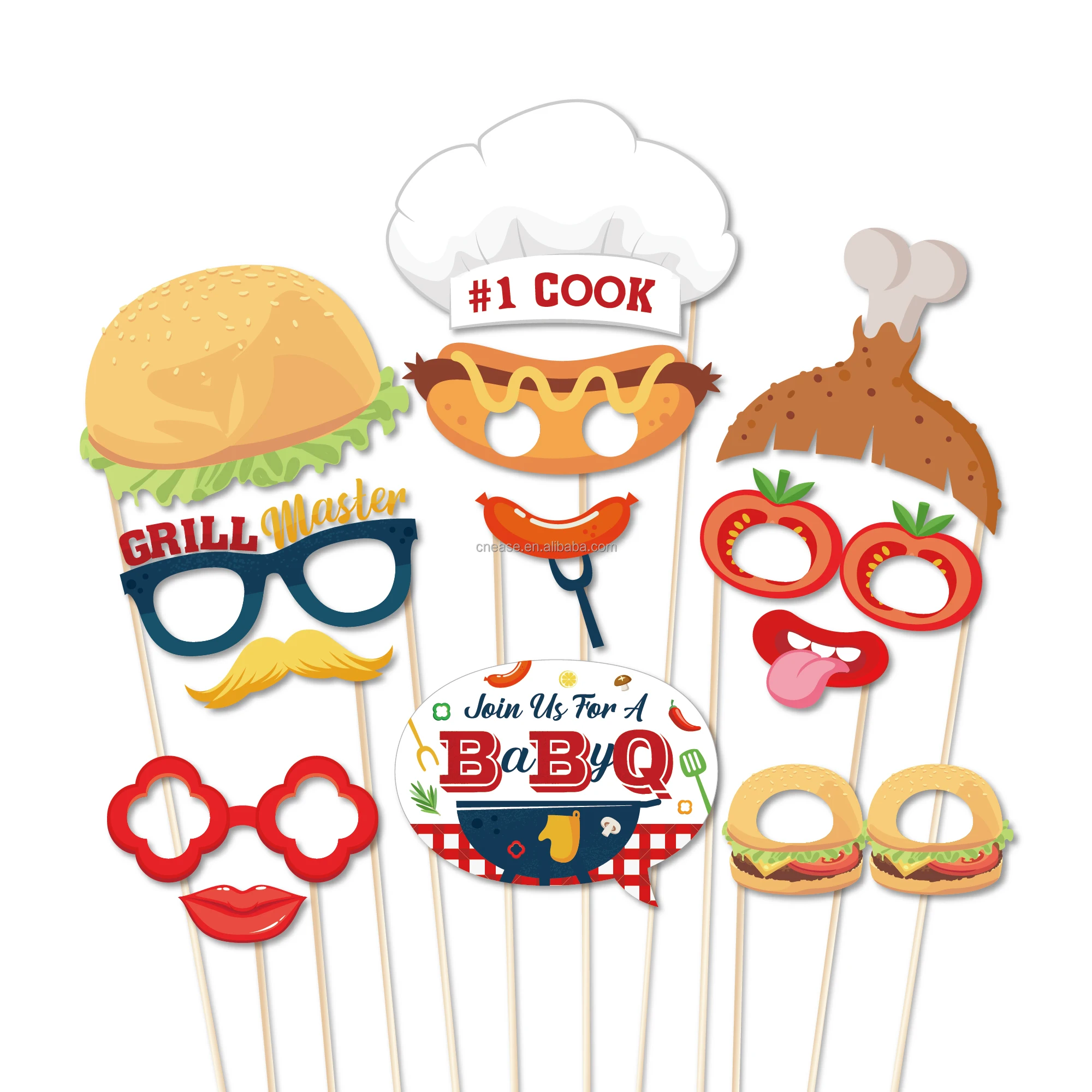 Pz254 Bbq Picnic Photo Booth Props 25 Pcs Party Props Kit With Wooden ...