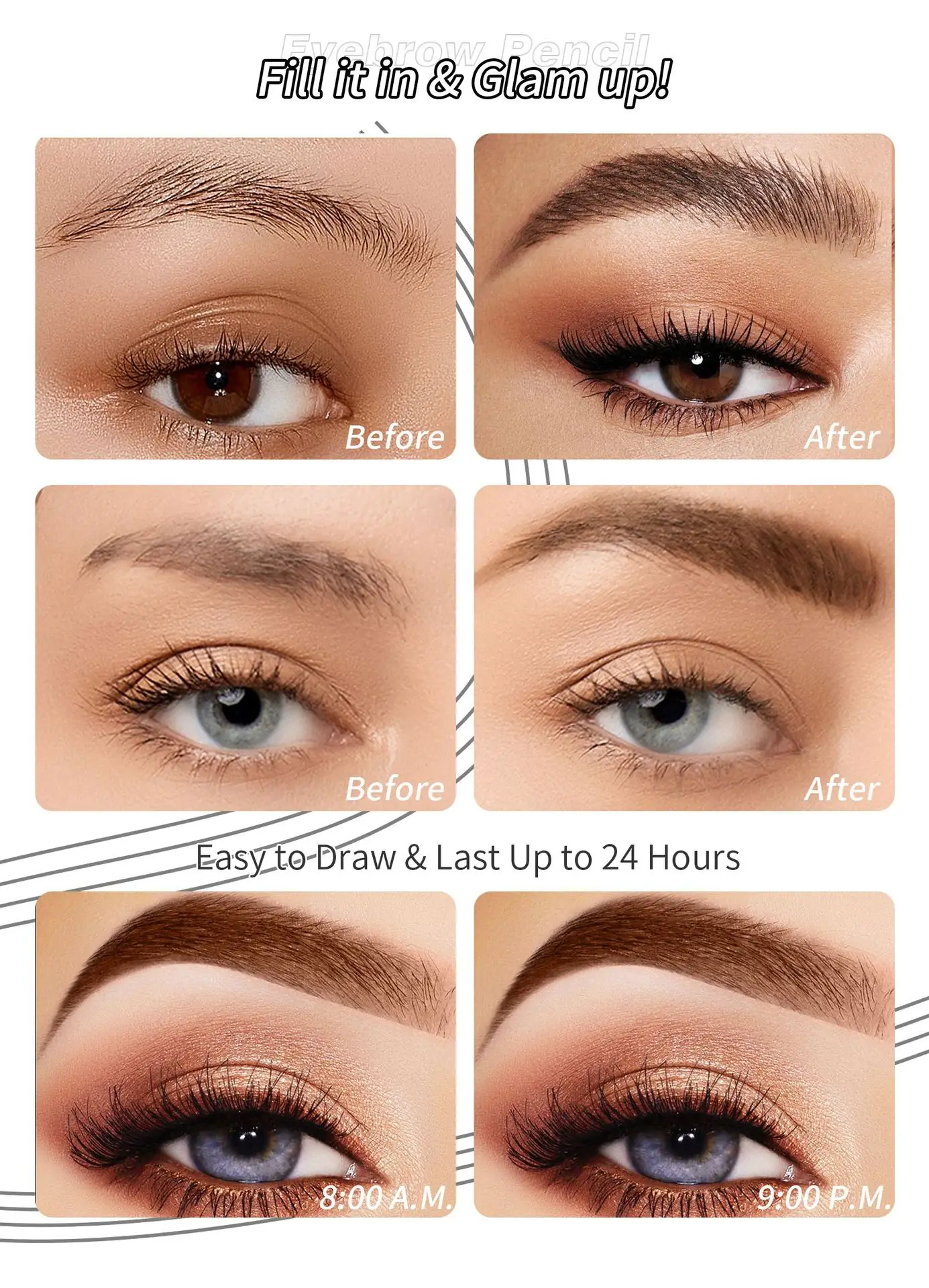 Qic 4 Color Four Head Liquid Eyebrow Pencil Eye Brow Pencil Waterproof