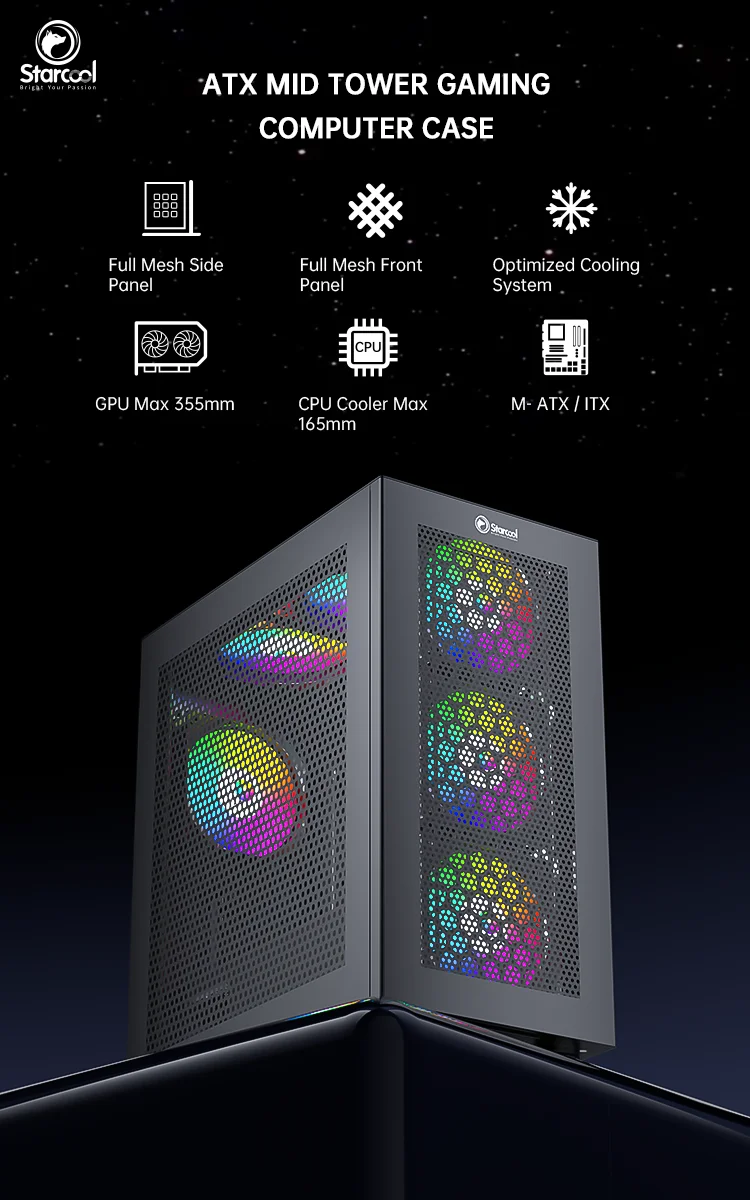 Oem/odm Computer Case Gaming Micro Atx Mid Tower Full Mesh Cabinet Pc ...