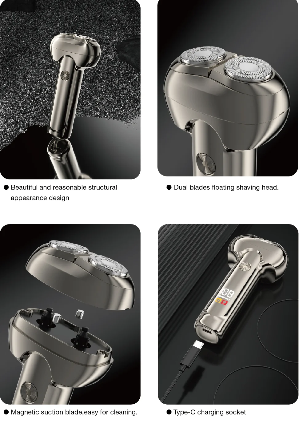 Men's Rechargeable Waterproof Electric Foil Shaver Liquid Crystal Power ...