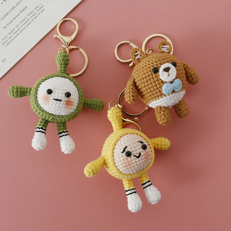 Custom Mini Handmade Woven Crocheted Animal Key Ring Knitting Yarn Bag ...