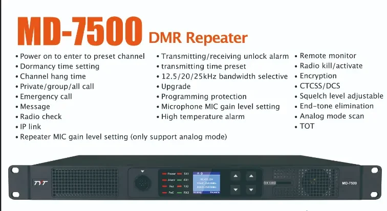 TYT MD-7500 DMR Digital Repeater 1U/IP Multisites Compatible Md7500 ...