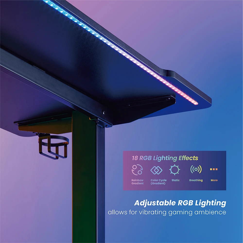 GMD11-3D Heavy Duty Gaming Desk with RGB Lighting & Pegboard