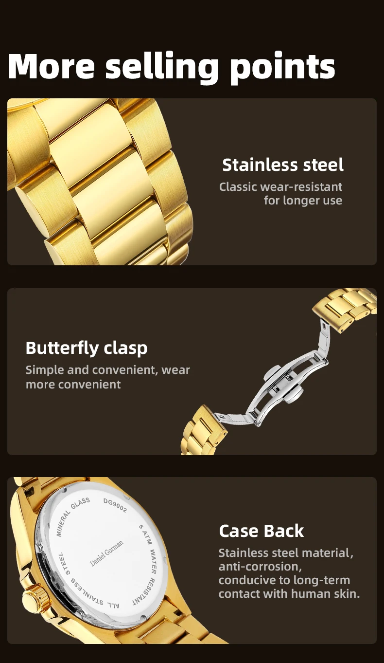 Daniel Gorman 50m Waterproof Luminous Stainless Steel Strap Luxury ...