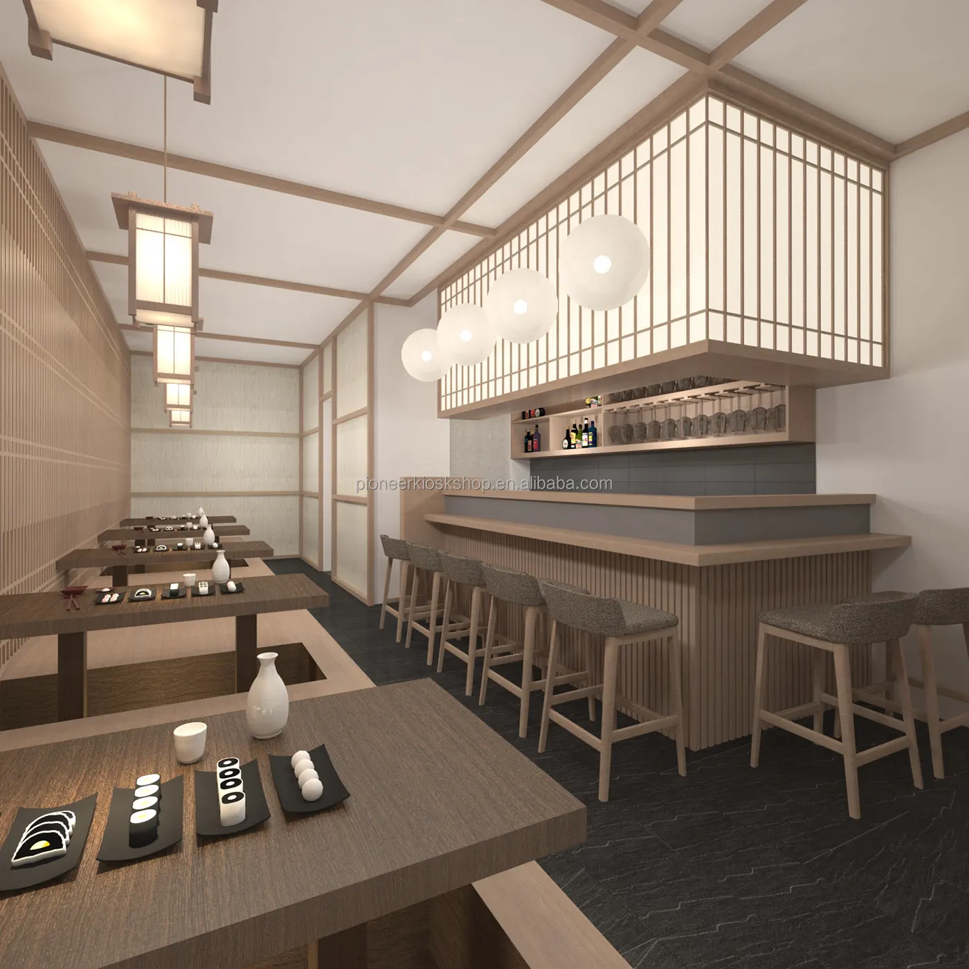Sushi Bar Design - Modern Fast Food Stall for Restaurants