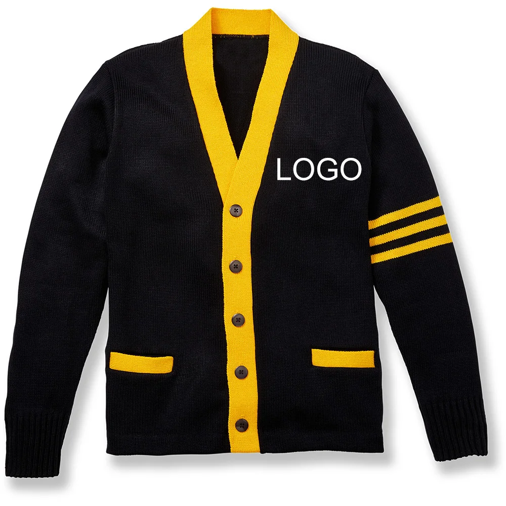 Custom embroidery knit varsity cardigan sweater men knitwear long ...