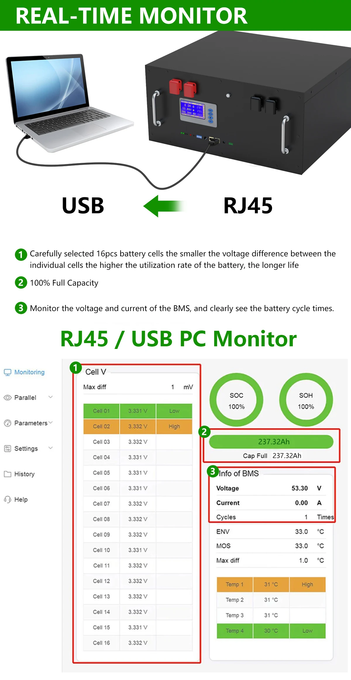 Energy Storage Rack Lifepo4 Battery Pack Prismatic Lithium Ion ...