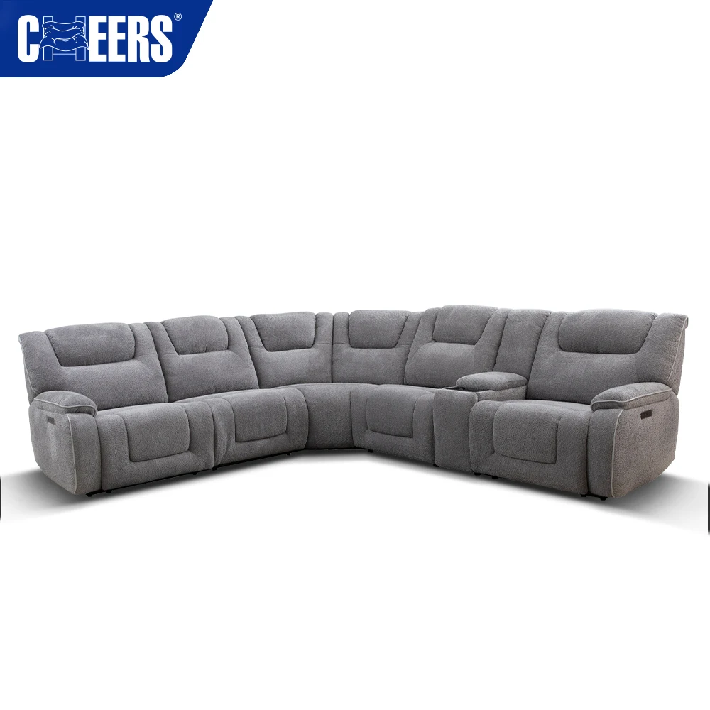 MANWAH CHEERS Comfort Fabric Power Reclining Sectional Sofa