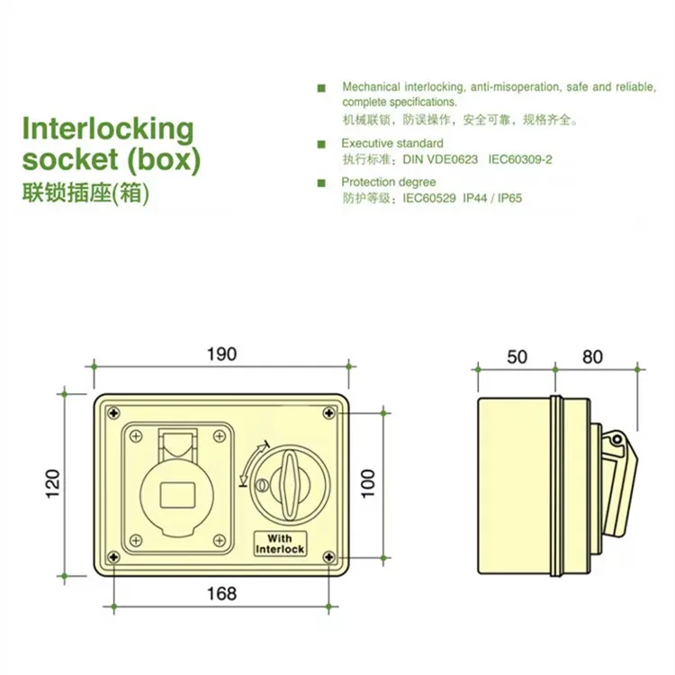 International Standard Socket with Switch and Mechanical Interlock IP44 ...