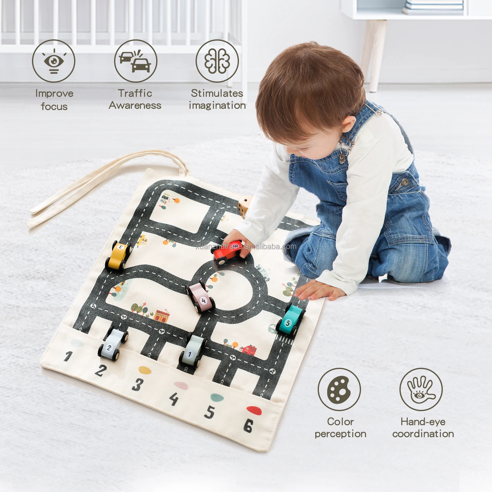 Wooden Multi-Functional Car Toys - Canvas Track Game