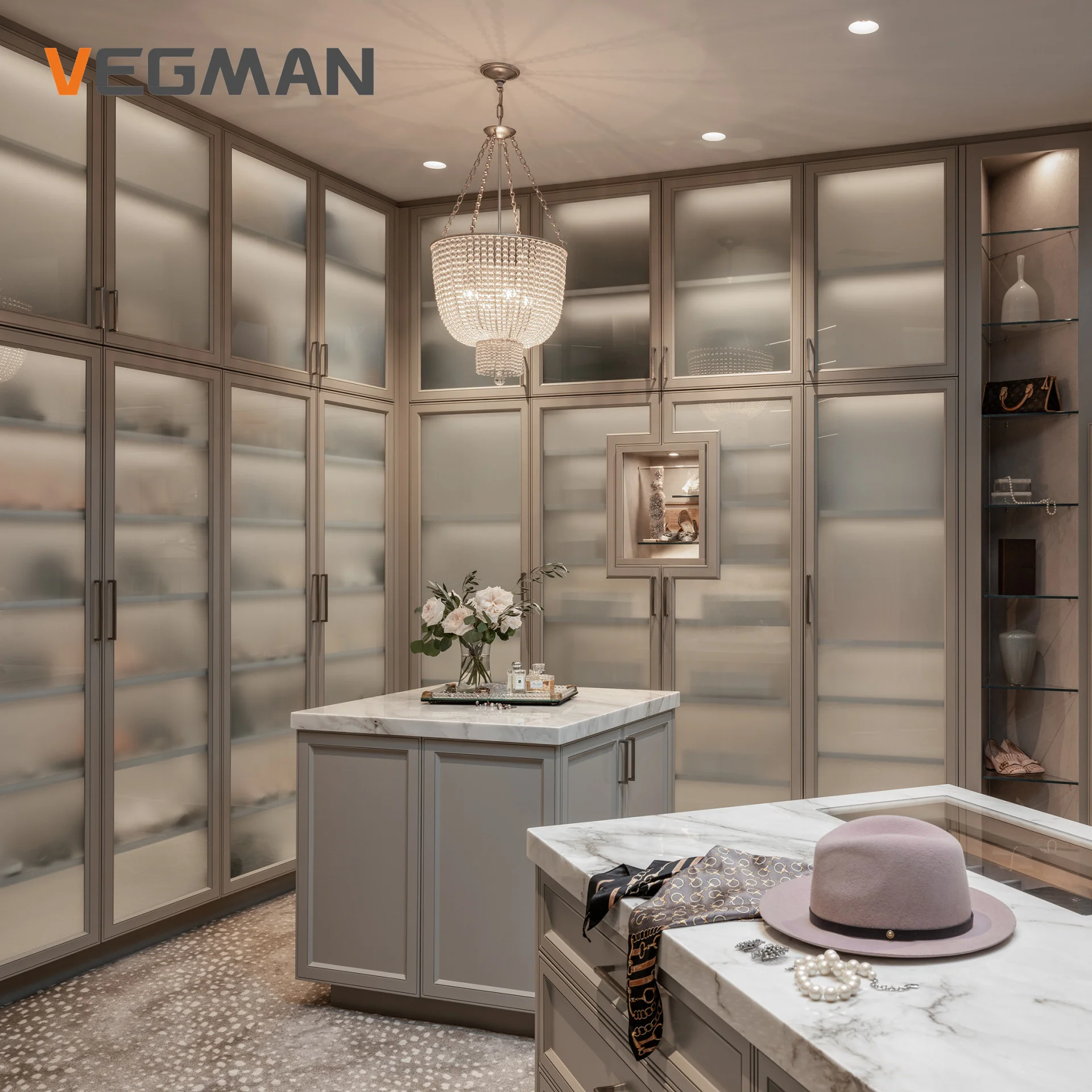 Modern Bedroom Wardrobes And Walk In Closet With Glass Door And Acrylic ...