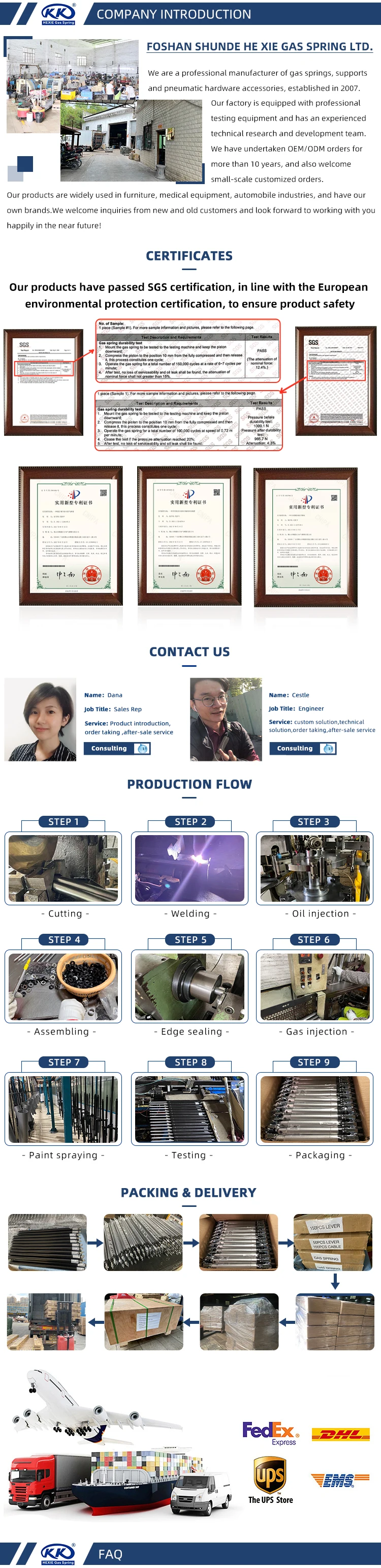 400N 600N Nitrogen Pneumatic Compression Gas Spring for Furniture